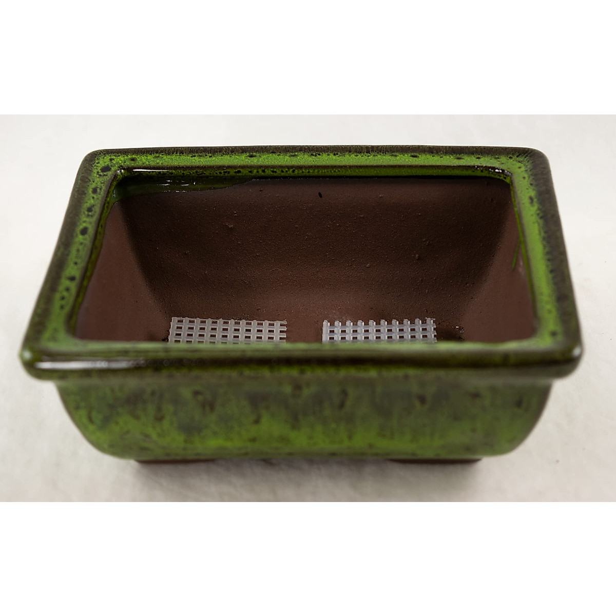 Calibonsai 6'' Rectangular Moss Green Shohin Bonsai Pot + Soil + Tray + Rock + Mesh Kit, Blue,green