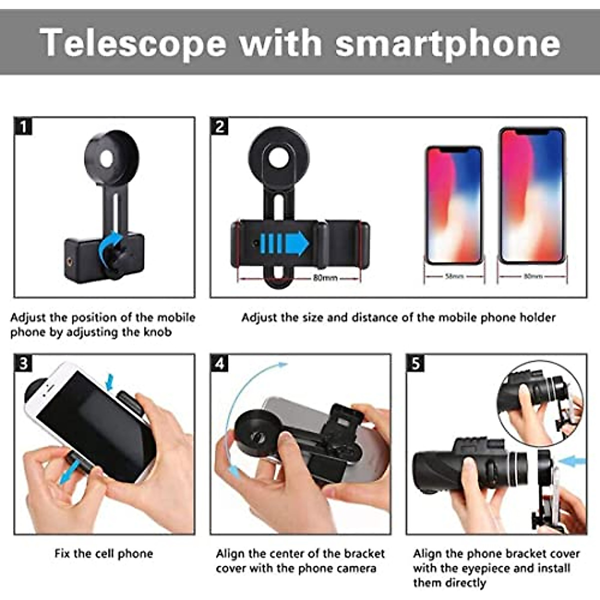 Powerful 80X100 HD Monocular Telescope, 12X Magnification Long Range Zoom with Tripod Phone Clip for Outdoor Hunting Camping Tourism