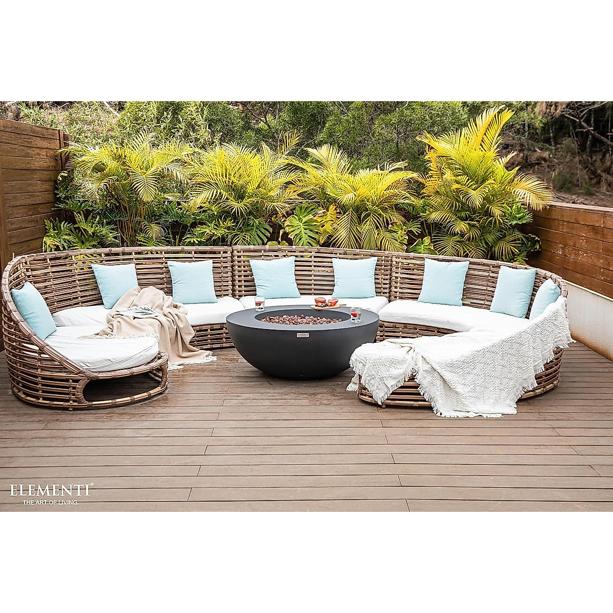 AMS Fireplace Elementi Lunar Bowl Cast Concrete Fire Table Bundle, Outdoor Fire Pit Fire TablePatio Furniture, Dark Gray (Natural Gas)