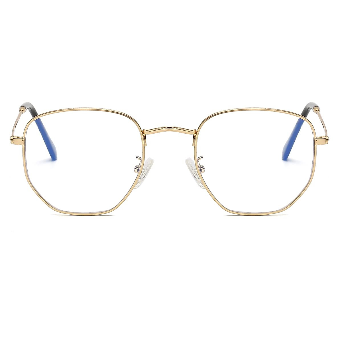 JOVAKIT Polygon Blue Light Blocking Glasses for Women Men Fashion Vintage Small Square Non-prescription Metal Eyeglasses (Gold)