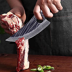 tatakook Butcher Knife for Meat Cutting,Hand Forged Viking Knife with Sheath,Caveman Knives Camping knife for Kitchen,Meat Cleaver Boning Knife (color 2)