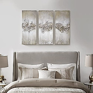 Madison Park Wall Art Living Room Décor - Embellished Hand Painted Canvas, Home Accent Glitter Abstract Bathroom Decoration Ready to Hang Painting for Bedroom, 15" W x 35" H x 1.5" D, Taupe 3 Piece