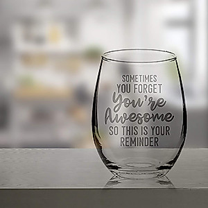 Veracco Sometimes You Forget You're Awesome So This Is Your Reminder Stemless Wine Glass Funny BirthdayGift For Someone Who Loves Drinking Bachelor Party Favors (Clear, Glass)