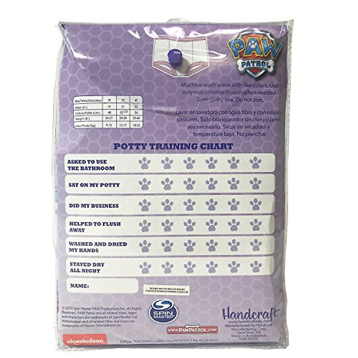 Paw Patrol Girls Toddler Potty Training Pants With Chase, Skye & More With Success Chart & Stickers Size 18, 2T, 3T, 4T, 7-Pack, 3T