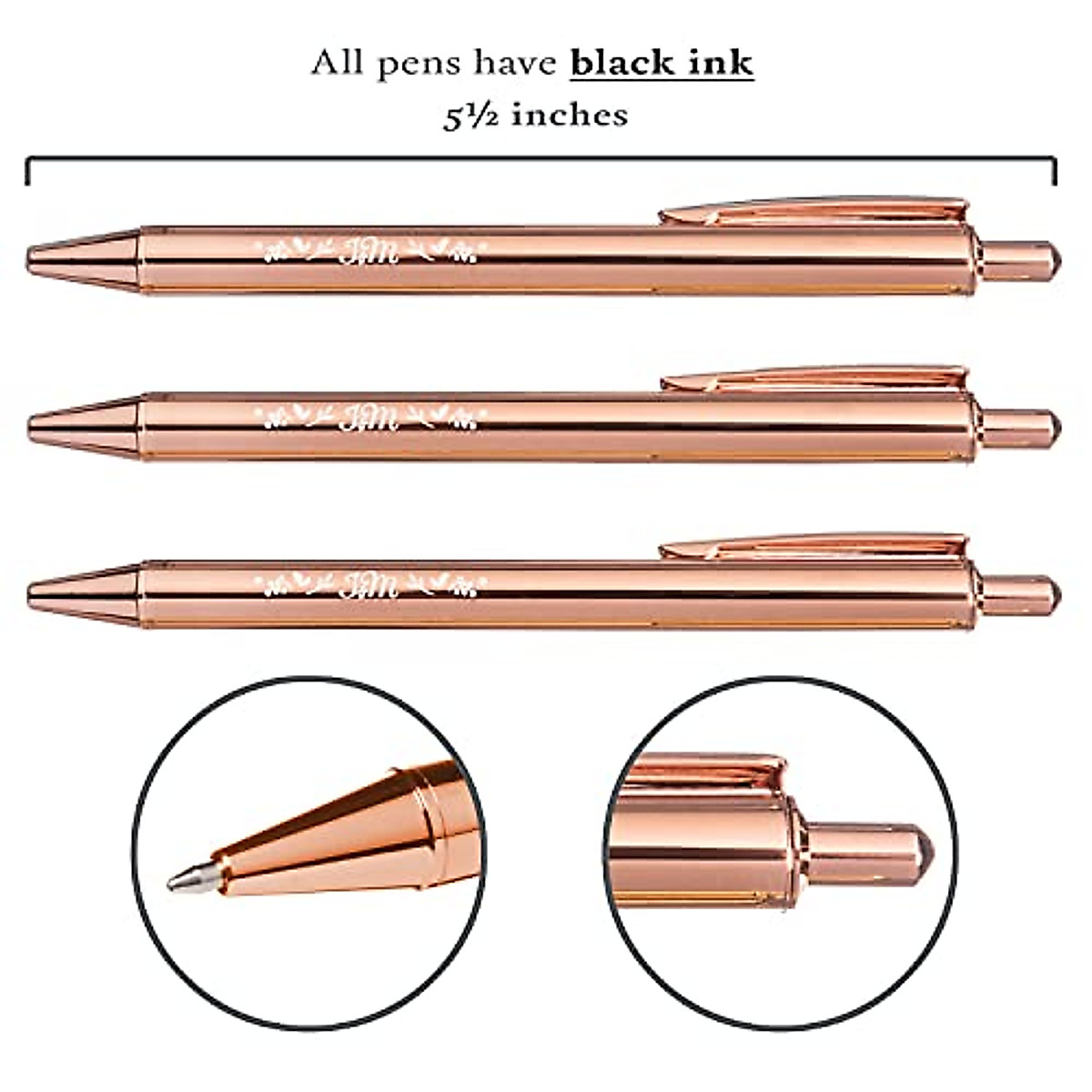 Jot & Mark Metallic Rose Gold Pen Set | Three Pens in Foil Printed Gift Box (3 ball-point pens)