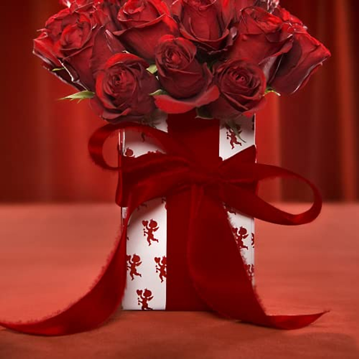 Red Velvet Ribbon, Chiffon Silk Ribbon Fringe Velvet Ribbon Christmas Velvet Ribbon Frayed Edges Ribbon Red Ribbons for Gift Wrapping Wedding Invitations Bridal Bouquets DIY Crafts (2.5in x 3 Yards)