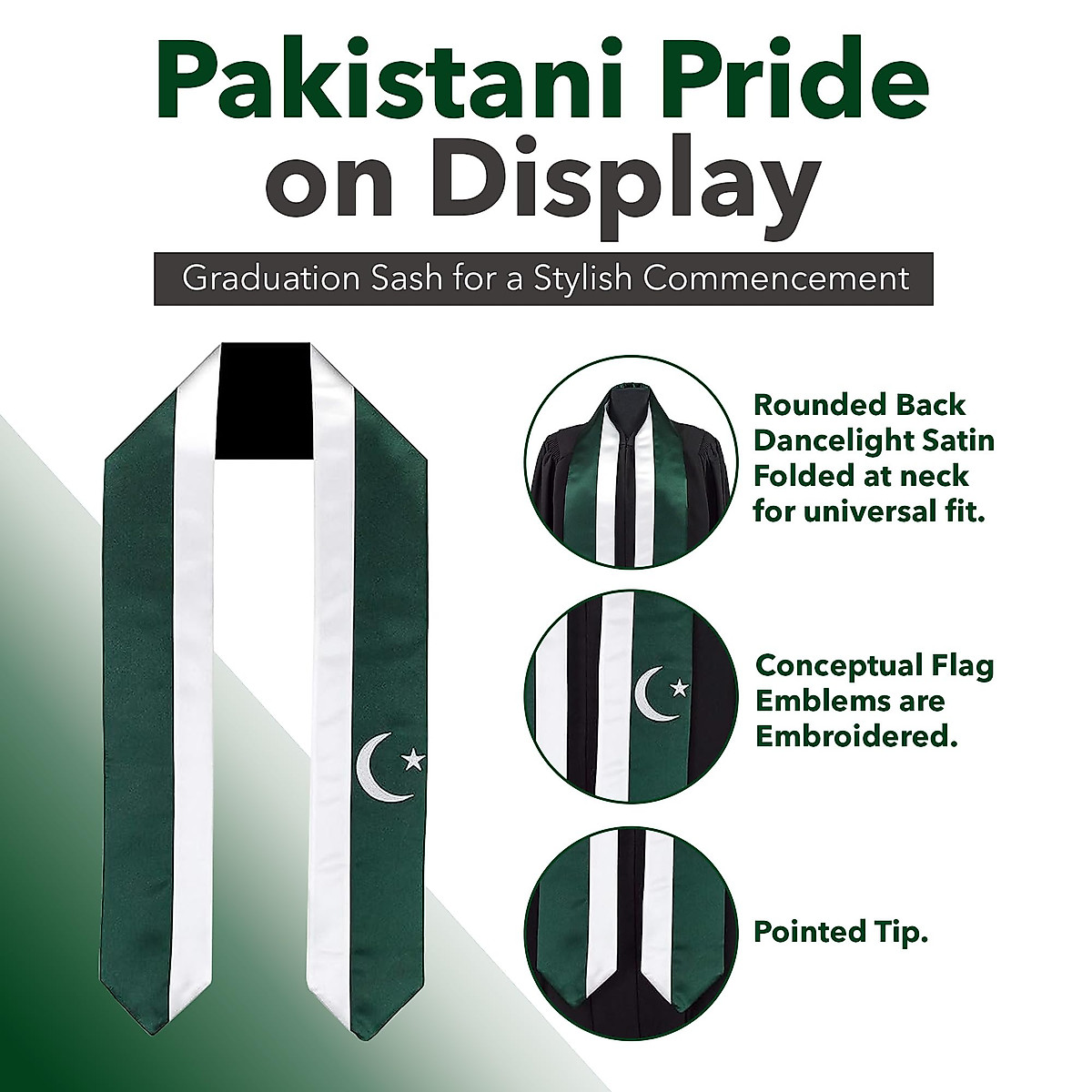 Vision Wear - Pakistan Flag Graduation Sash - Graduation Stole - International Flag theme - Embrace Your Heritage - Pakistani Flag - Pride & Honor Sash