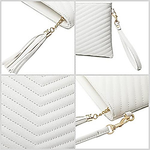 CYHTWSDJ Trendy Vegan Leather Shoulder Purses, Clutch Wallet with Wristlet Strap,Small tassel Crossbody Bags for Women (White)