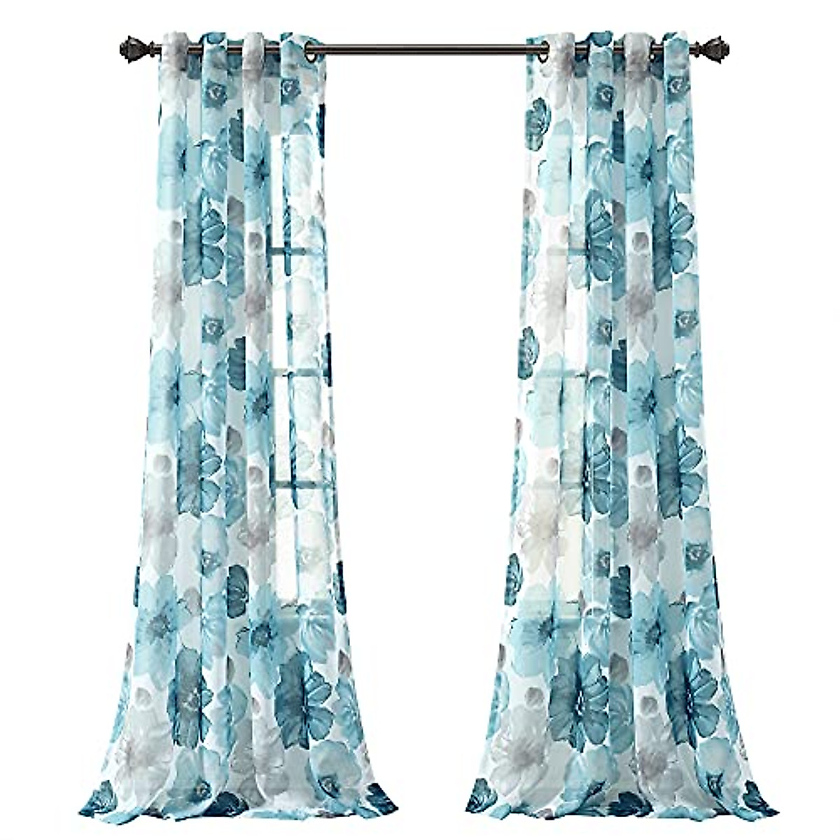 Lush Decor Leah Room Darkening Window Curtain Panel Pair Floral Insulated Grommet, 52"W x 84"L, Blue