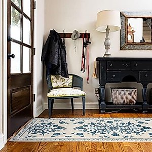 Vinyl Rug | Amelia (042280CJ) | Vinyl Floor Mat | Vinyl Floor Covering | Vinyl Carpet | Vintage | Decorative | Waterproof | Eco-Friendly | Non-Slip | Blue | 6'x8'