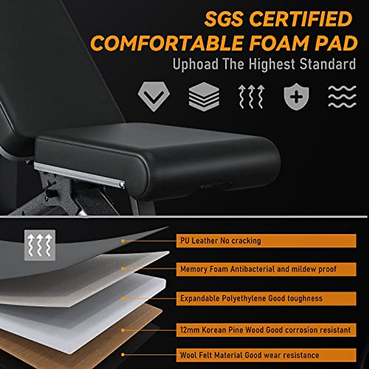 BARWING 10-5-4-2 Weight Bench Adjustable Exercise | 800 LB Heavy Incline Decline Bench Press for Home Gym More Stable and Posture Adjustments | 5 Min Easy Assembly Foldable Training Lifting Bench | Dragon Flag Handle for Abdominal Arm Workout