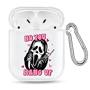 Case for Airpod Case 2nd Generation,Ghostface Scream Airpods Case Cute,Cute Airpod Case 1st Generation,Clear Funny Airpod Case Cover with Keychain for Women Girls (Scream 1st/2nd Case)