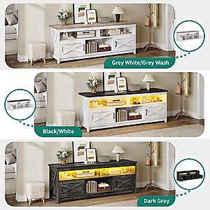 YITAHOME Farmhouse TV Stand for 75 65 Inch TV w/Power Outlets, LED Media Console with Storage Cabinets, Rustic Entertainment Center Table TV Cabinet for Living Room, 65'' Large TV Stand, Black/White