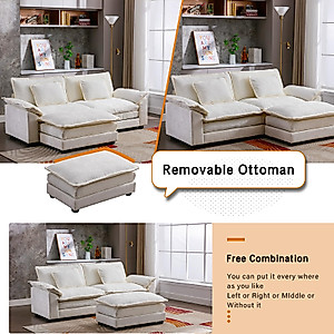 Houjud 73.6" Convertible Sectional Sofa Couch, L Shaped Modern Chenille Loveseat Sleeper Sofa with Ottoman & Pillows, 2-Seat Comfy Cloud Sofa Couch for Living Room, Small Spaces (Beige)