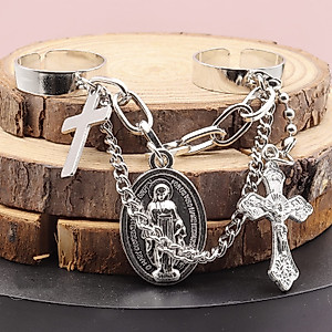 CJIAYUJEW 16PCS Chain Rings Gothic Punk Chain Finger Ring Set for Women Men,Vintage Silver Emo Rings Cross Butterfly Knuckle Ring