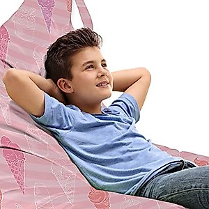 Lunarable Ice Cream Lounger Chair Bag, Concept of Cones and Cups on Horizontal Pinkish Stripes Background, High Capacity Storage with Handle Container, Lounger Size, Pink Fuchsia