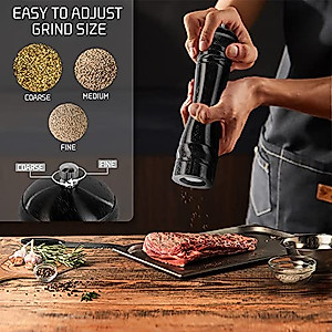 Pepper Grinder Salt Pepper Mill - Wooden Refillable Pepper Mill Grinder Durable Salt and Pepper Grinder with Adjustable Coarseness Easy to Use for Cooking Serving and BBQ 8inch