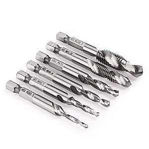 HUAZHICHUN 6Pcs Metric Drill Tap Set Hex Shank Combination Drill and Tap Bit Set HSS Screw Tap Deburr Drill Bits M3-M10