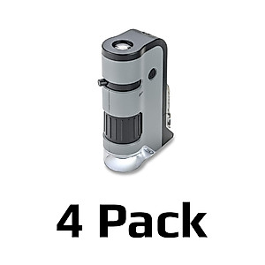 Carson MicroFlip 100x-250x LED and UV Lighted Pocket Microscope with Flip Down Slide Base and Adapter with CarsonCam Phone App - Set of 4 (MP-250MU)
