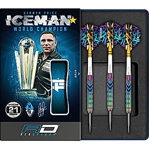 RED DRAGON Gerwyn Iceman Price Ionic 23 Gram Premium Tungsten Darts Set with Flights and Stems