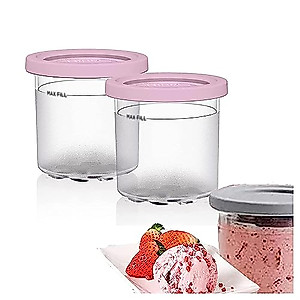 VRINO 2/4/6PCS Creami Deluxe Pints, for Ninja Creami Ice Cream Maker Pints, Ice Cream Containers Pint Airtight and Leaf-Proof Compatible with NC299AMZ,NC300s Series Ice Cream Makers,Pink-6PCS