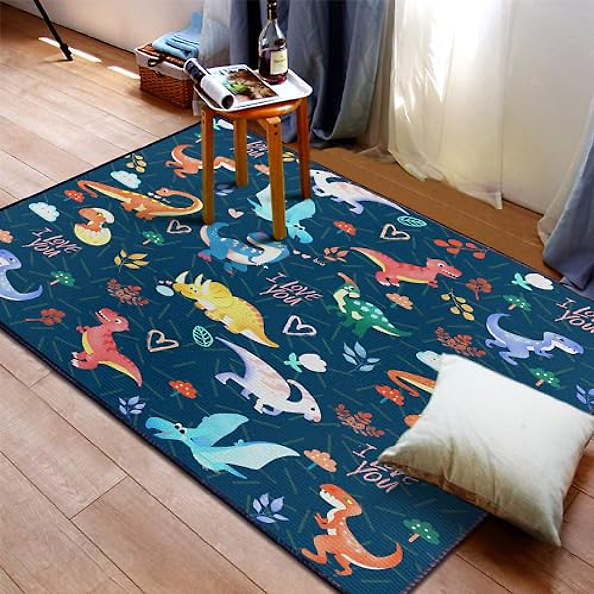 Reihanosk Dinosaur Area Rugs for Kids Room Boys Girls, 3'×5' Cartoon Carpet Bedroom Home Decor Large Play Mat, Non Slip Crystal Polyester Dinosaur Mat for Playroom Classroom Kidroom, 59"*39"
