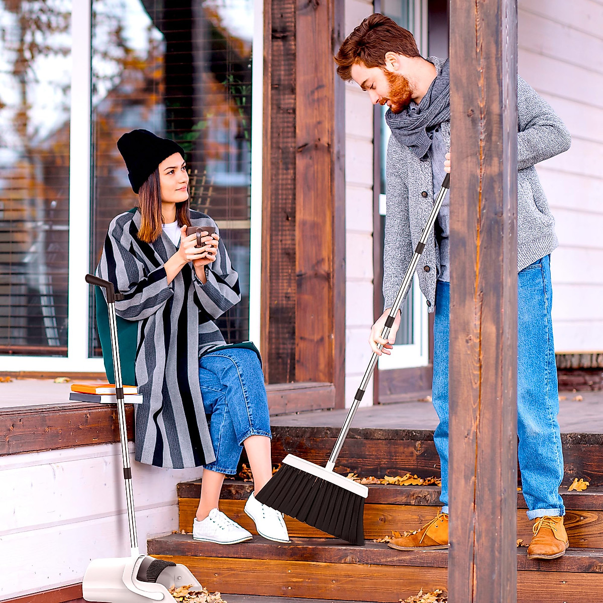 Broom and Dustpan Set for Home - Premium Long Handled Broom Dustpan Combo - Upright Standing Lobby Broom and Dust Pan Brush w/ Handle - Great Edge, Lightweight and Robust