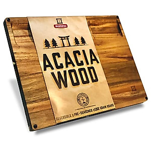 AKAMATSU HOMEWARES | RYOKAN Acacia Wood Cutting Board | Edge Grain XL Cutting Board with Deep Juice Well | 17x13.2x1" Charcuterie Board Serving Platter with Sorting Compartments | Sustainable Gift Box