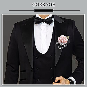 XAN Bridesmaid Wrist Flower Corsage Bride Silk Wrist Flower, with Artificial Pearl Bead Elastic Bracelet Wristband Gold Leaf, Used for Wedding Ball Hand Flower Decoration (Grey Combination)