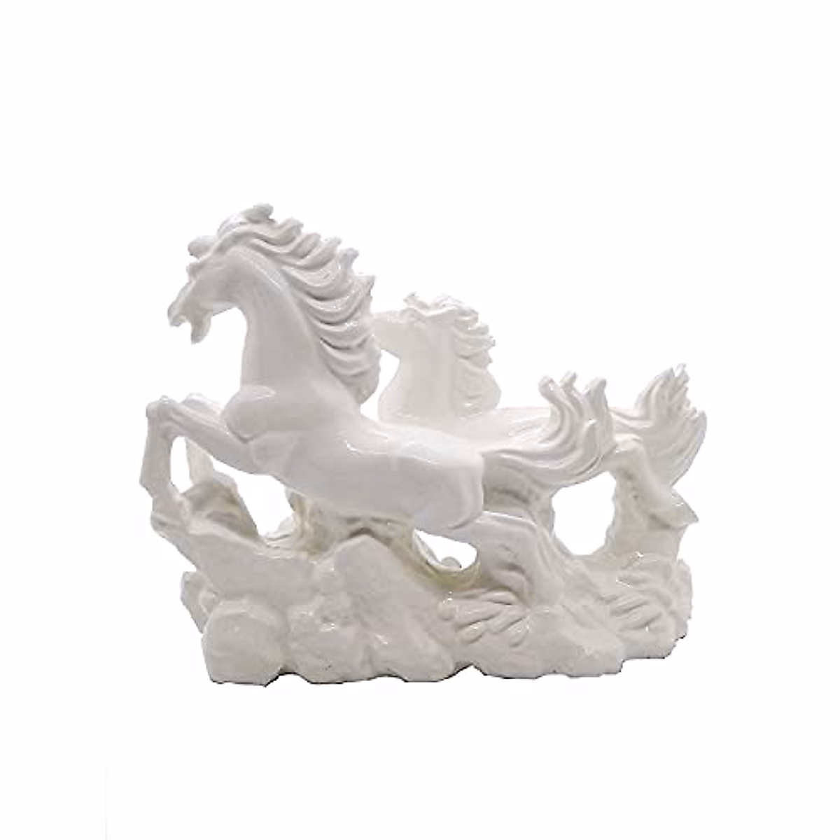 TREEMAISON Vastu White Running Horses for Prosperity | Positive Energy & Good Luck Showpiece | Resin Decor for Home & Office | Health & Wealth Enhancement