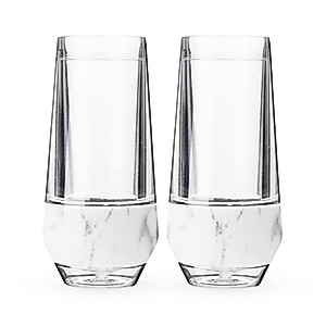 Host Champagne Freeze Double-Walled Stemless Wine Glasses Freezer Cooling Cups with Active Cooling Gel and Insulated Silicone Grip, 9 Oz Plastic Tumblers, Marble, Set of 2
