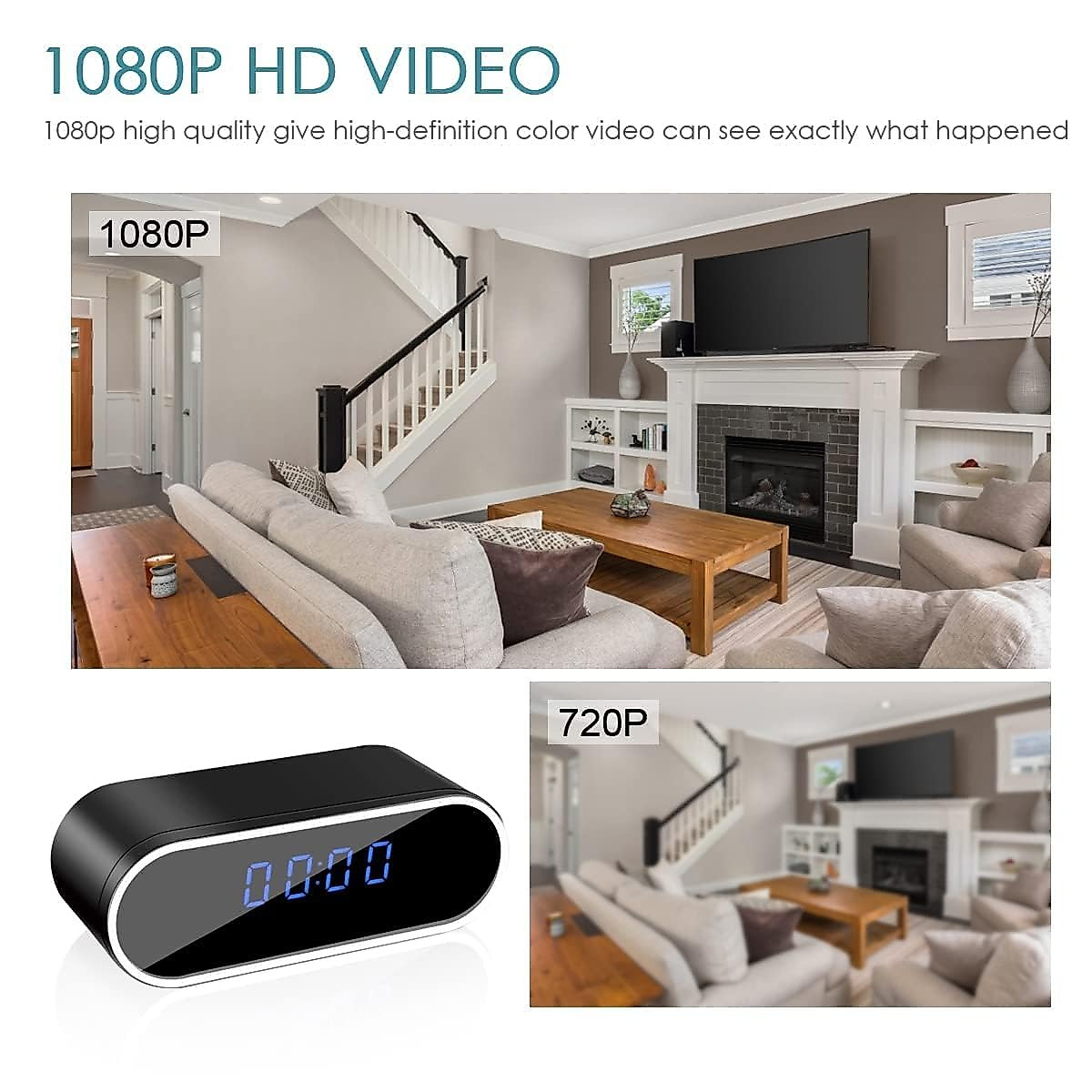 Hidden Camera Clock 1080P Wireless Spy Camera Covert Nanny Cam Baby Monitor HD Home Indoor Security Cam Night Vision Motion Detection for Office No Audio