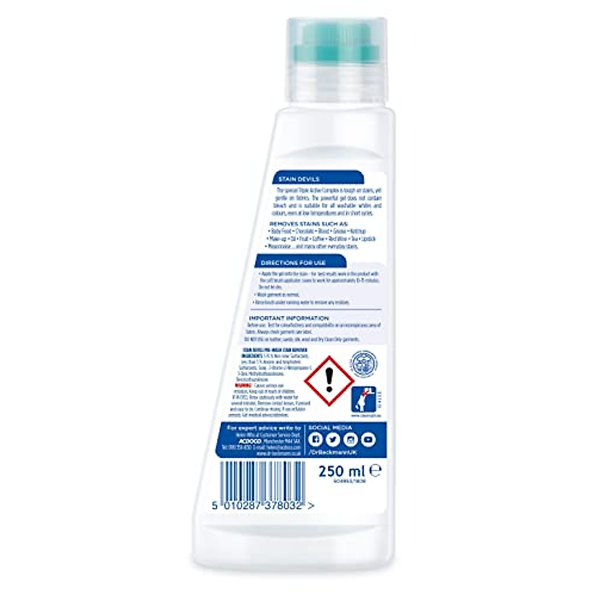 Dr. Beckmann Devil Pre Wash Stain Remover | Removes toughest stains quickly | Bleach free product | Includes applicator brush | 250 ml (Pack of 1)