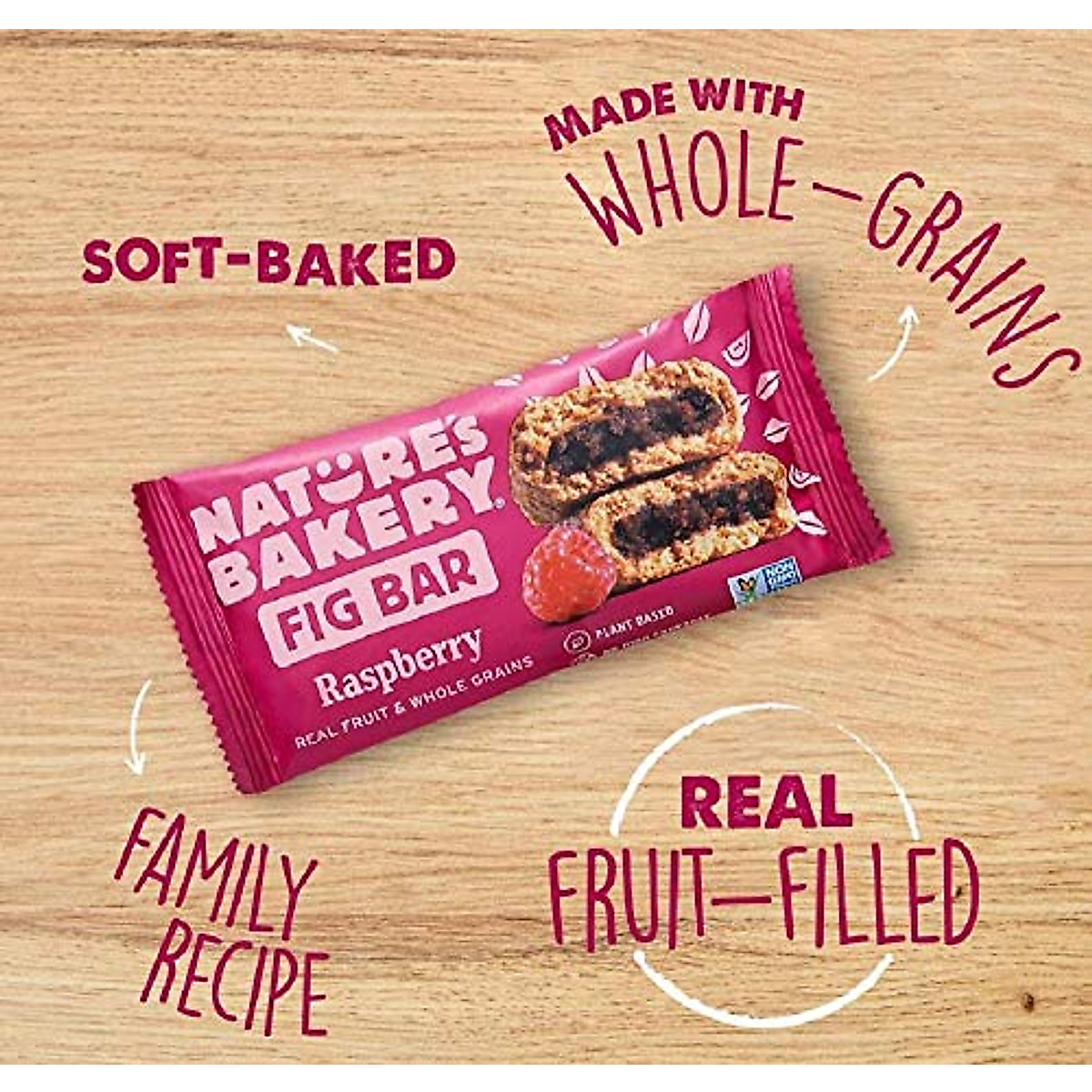 Nature’s Bakery Whole Wheat Fig Bars, Raspberry, Real Fruit, Vegan, Non-GMO, Snack bar, 1 box with 12 twin packs (12 twin packs)