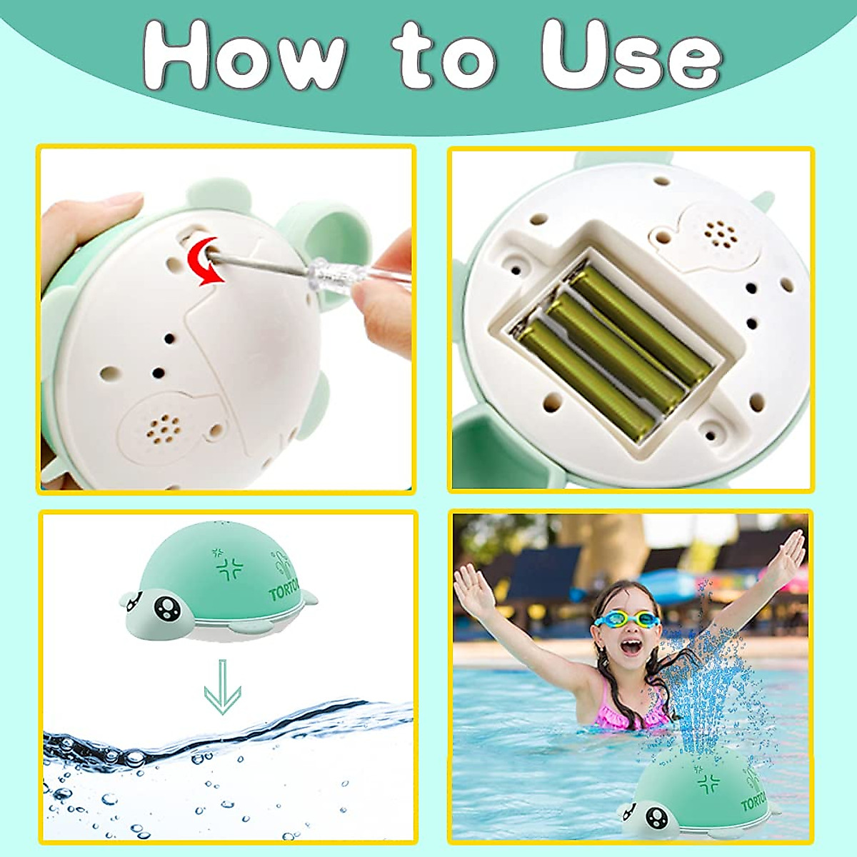 ULEEN Baby Bath Toys, Automatic Spray Water Bath Toys, Light Up Bath Toys for Toddlers Kids, Sprinkler Tortoise Bathtub Toys, Pool Bathroom Toy for Baby (Tortoise)