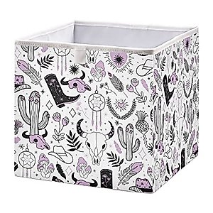 CaTaKu Bohemian Cowboy Storage Bins 11 Inch Fabric Storage Baskets for Shelves Foldable Storage Baskets for Organizing Decorative Large Closet Organizers Cubes