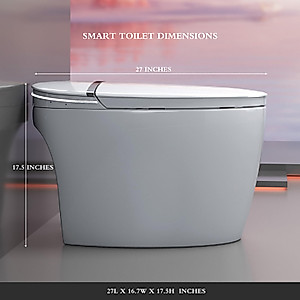 Smart Toilet with Off-seat Auto Flush, Foot Sensor Flush, Power Outage Flush, Mini Intelligent Smart Toilet with Heated Seat, LED Night Light, Side Button, Easy to Use.