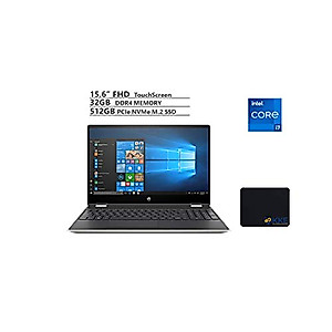 2021 HP Pavilion x360 2-in-1 Convertible-Laptop, 15.6" FHD Touchscreen, 11th Gen Intel Core i7-1165G7-Processor, Intel Iris Xe Graphics, 32GB-RAM, 512GB SSD, Webcam, Win 10 Home, Silver