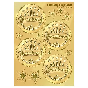 Excellence Gold Award Seals Stickers by TREND enterprises, Inc.; 8 sheets, 42 seals