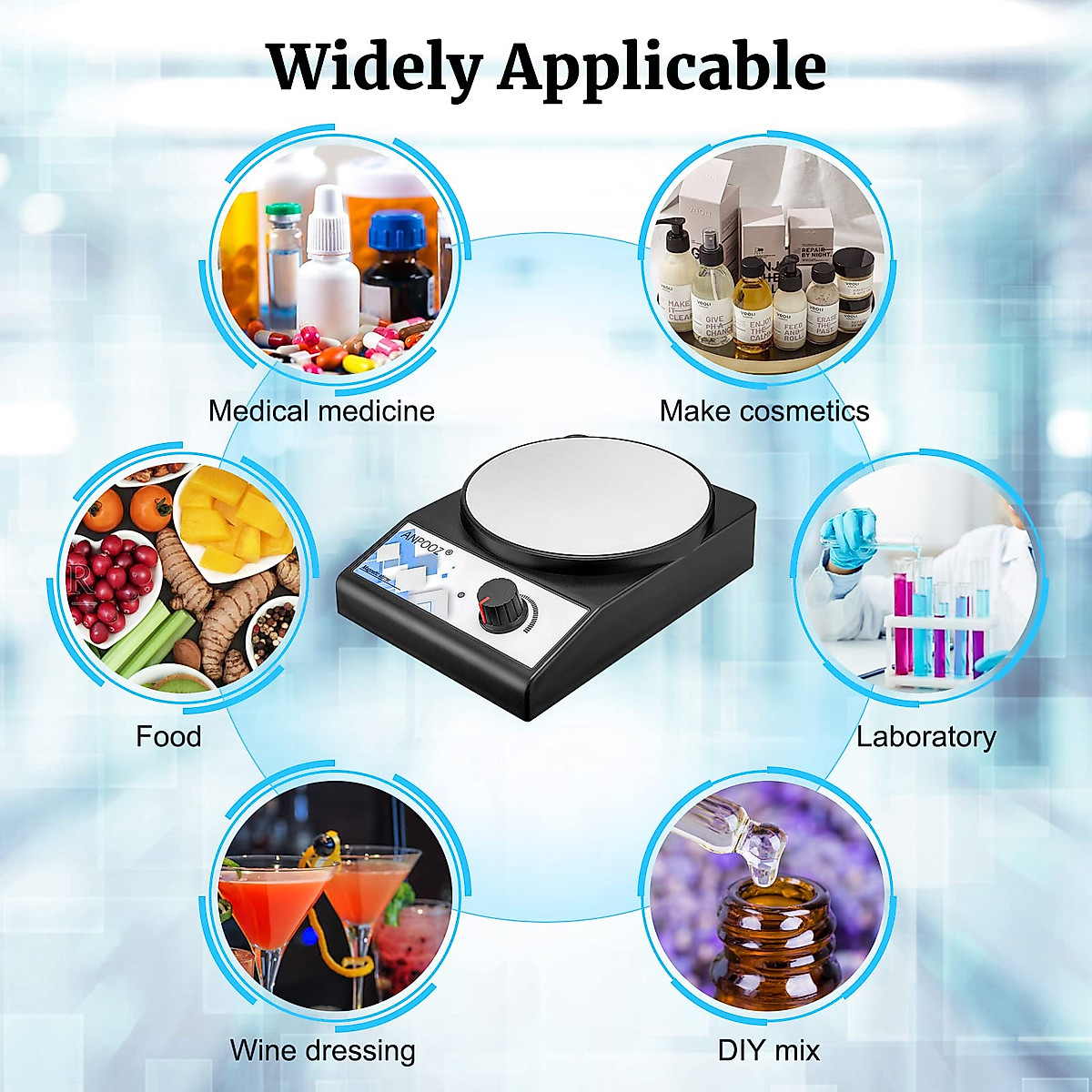 ANPOOZ Magnetic Stirrer with 4 PCS Stir Bars, Stir Plate 3000RPM Magnetic Mixer 3000mL Lab Stirrers (No Heating)