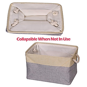 TENABORT Set of 4 Large Storage Basket Bin, Foldable Storage Cube Box Canvas Fabric Collapsible Organizer with Handles for Closet Home Office Clothes Shelf Nursery, Grey and Beige