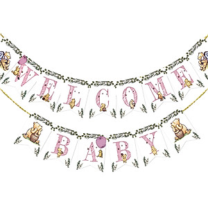 Winnie Banner for Baby Shower Girl Welcome Baby Bunting Garland Cute Hanging Decorations Pooh Theme Girls 1 St Birthday Party Decorations