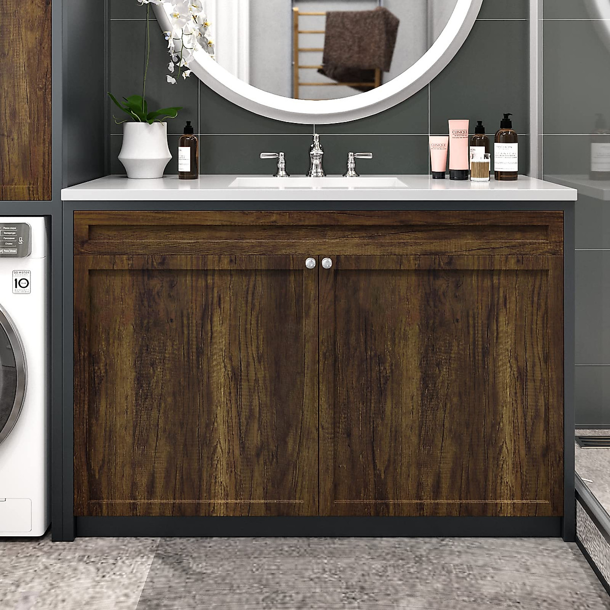 Skyblur Vintage Brown Dark Wood Contact Paper for Countertops Kitchen 24"x118" Peel and Stick Wallpaper Vinyl Wood Grain Contact Paper Removable Wallpaper for Kitchen Cabinet Counter top Table Shelves