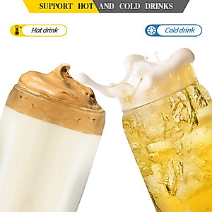 YOUKE OLA 20 Pack Glass Cups with Bamboo Lids and Glass Straw 16oz Beer Can Shaped Drinking Glasses Cups, Glass Tumbler Reusable Cute Cups for Whiskey, Iced Coffee, Tea, Soda, Cocktail, Gift, Clear