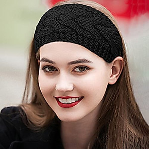 2 Pieces Womens Ear Warmer Headband Cable Knit Winter Headbands Fleece Lined Ear Warmers Stocking Stuffers Gifts,B-Black,Beige
