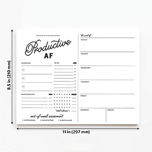 Bliss Collections Weekly Planner, Productive AF, Undated Tear-Off Sheets Notepad Includes Calendar, Organizer, Scheduler for Goals, Tasks, Ideas, Notes, To Do Lists and Habit Tracker, 8.5"x11" (50 Sheets)