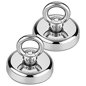 Fishing Magnets 2 Pack, 500lbs Pulling Force Super Strong Round Neodymium Rare Earth Magnet with Countersunk Hole Eyebolt for Magnetic Fishing, River, Salvage, Treasure Hunting, 2.36" Diameter