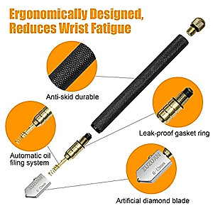 ZUZUAN Glass Cutter 2mm-20mm, Upgrade Glass Cutter Tool, Pencil Style Oil Feed Carbide Tip for Glass Cutting/Tiles/Mirror/Mosaic