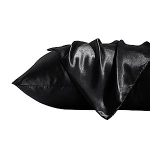 BEDSUM 2 Pack King Silk Satin Pillowcases for Hair and Skin, Silky Soft and Luxurious Bedding Pillow Cases with Envelope Closure, 20x36 Inches, Black