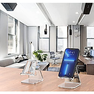 JINSHVEG 2 Pack Acrylic Cell Phone Stand, Phone Holder for Desk, Portable Clear Phone Stand,Office Desktop Accessories, Compatible with 4-10'' Phone 13 Pro Max, Android Smartphone